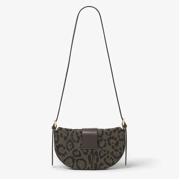 Fendi Croissant Bag Brown And Black Jaguar Motif Jacquard Fabric Bag